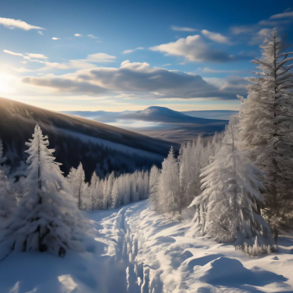 "Snow-covered mountain range of the Urals" — image created in Shedevrum