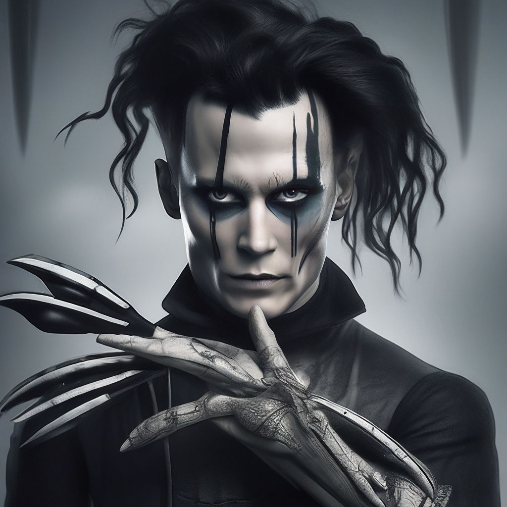 "Edward scissorhands (JohnnyDepp), handsome man with facial scars, pale ...