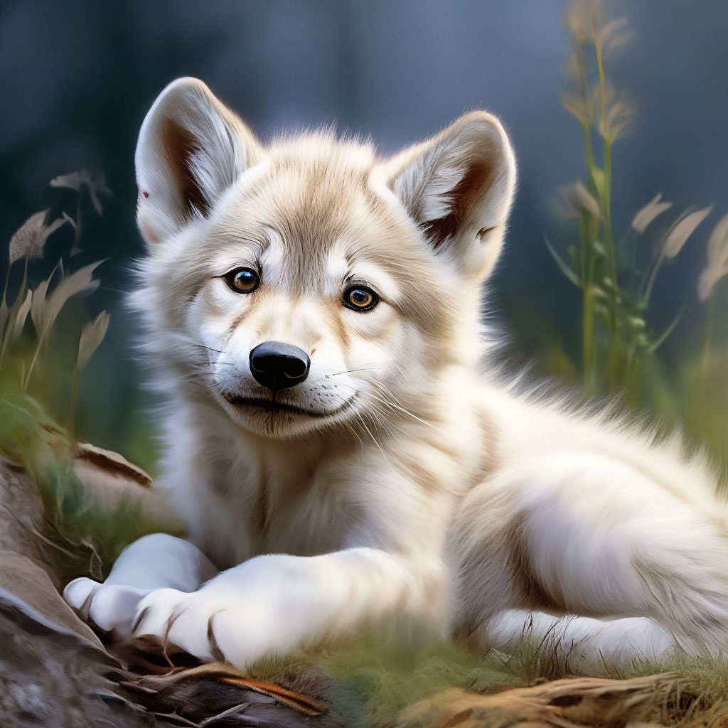 "The white wolf cub is hyper-realistic" — image created in Shedevrum