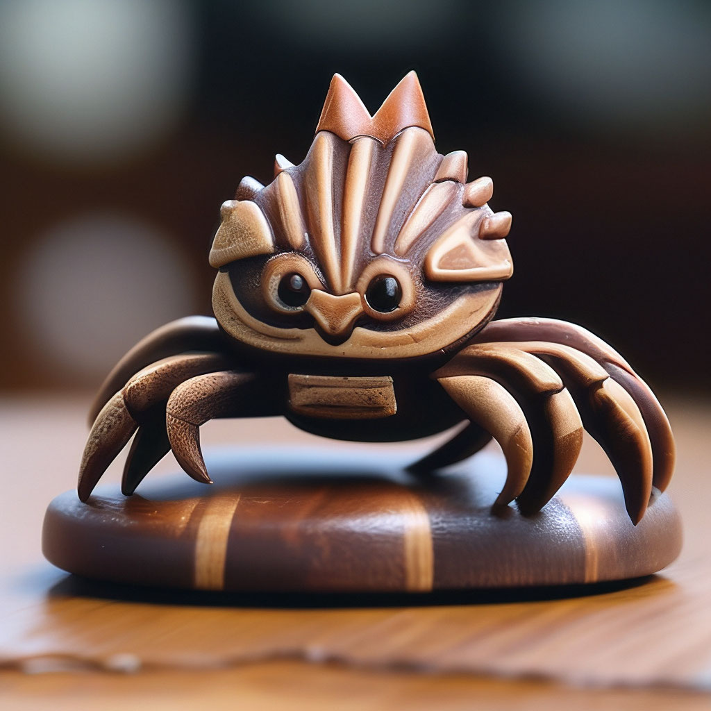 "Netsuke🥎...fabulous tiny groot crab.tail.horror.scrimmer.wood carving ...