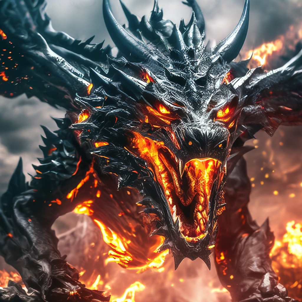 "High resolution, high quality, demonic fire-breathing pumped-up black ...