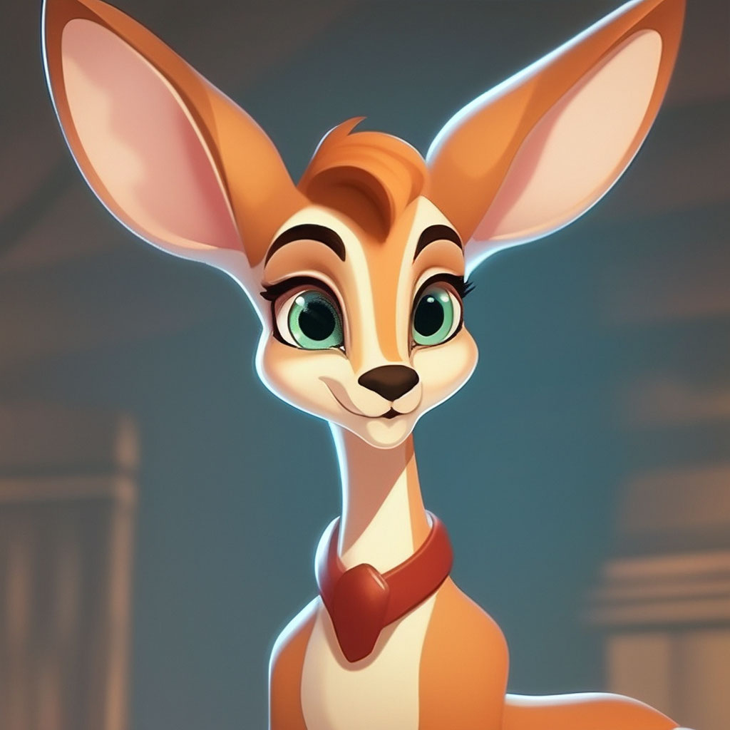 "Doe animal for the animated series 16+, head half-turned or sideways ...