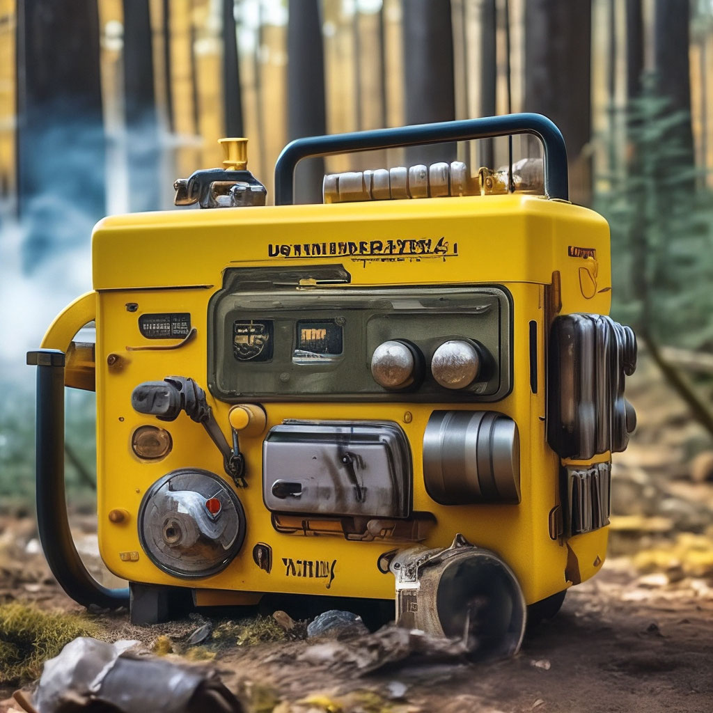"A very old portable diesel generator, half disassembled, running and ...