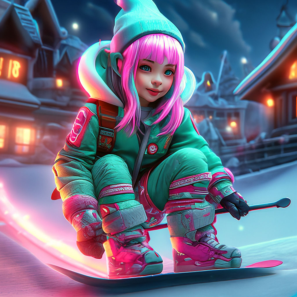 "Cute elf punk Snowboarding Sharpness Sharpness Airbrushing Neon HDR ...