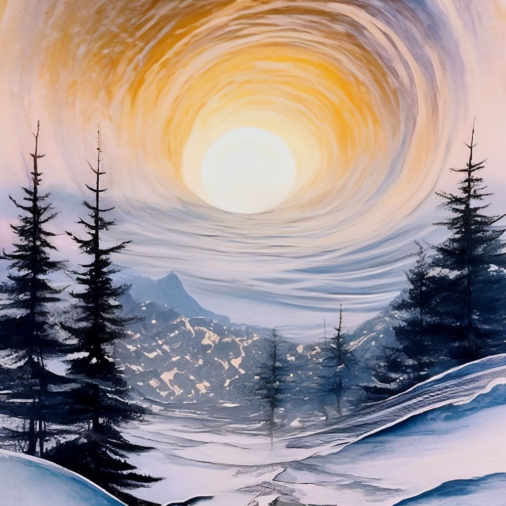 "A white blizzard is circling ink with delicate translucent colored ink ...