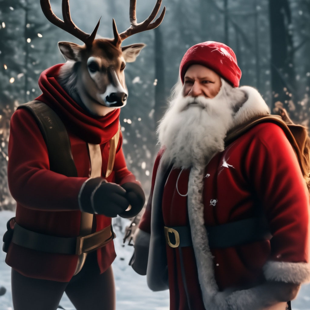 "DEER VS SANTA" — image created in Shedevrum