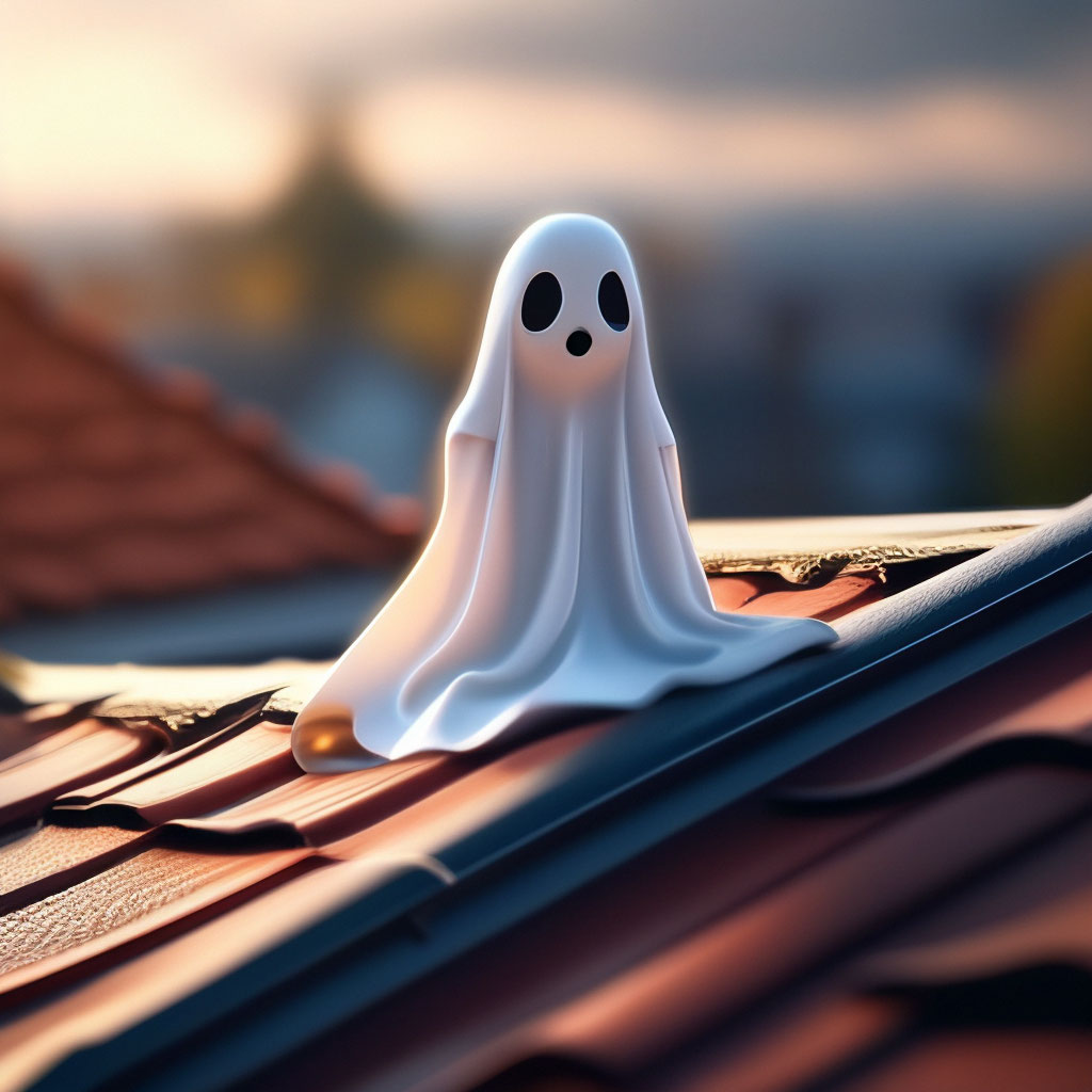 "A cute ghost stands on the roof and looks at the orded high resolution ...