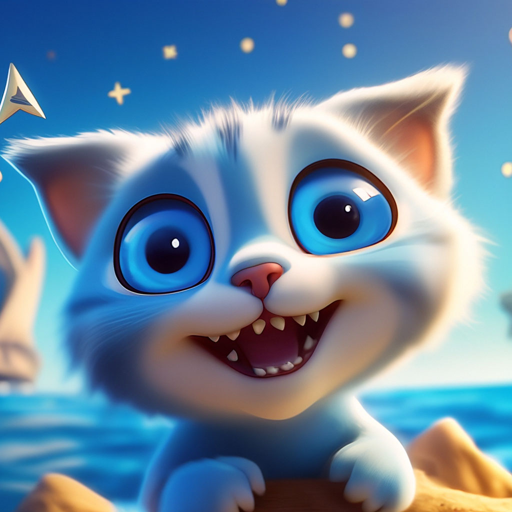 "Creep funny bug-eyed cat smiling, star in hand, funny, big eyes, funny ...