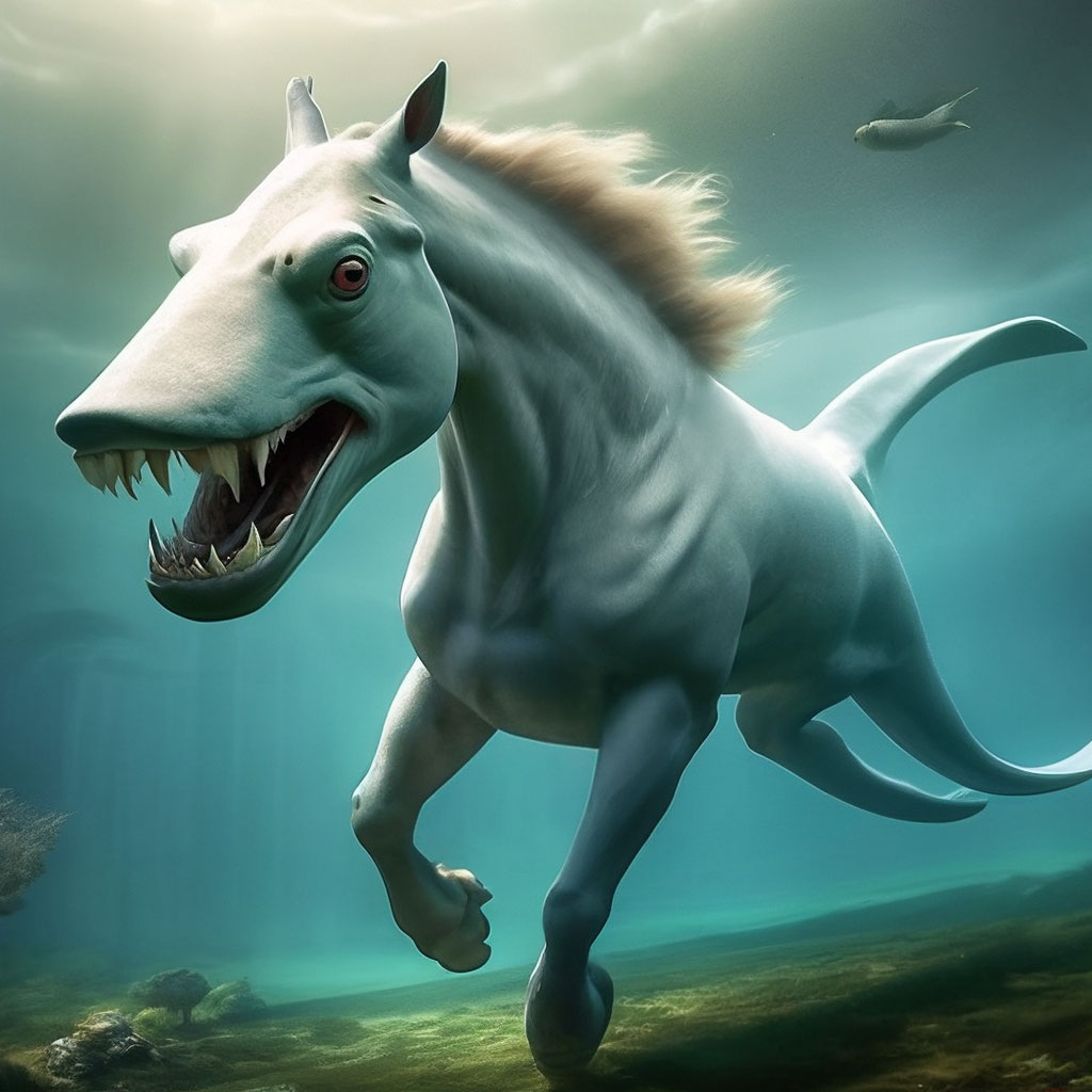 A horse shark hybrid, a horse with a shark's head and body" — image ...