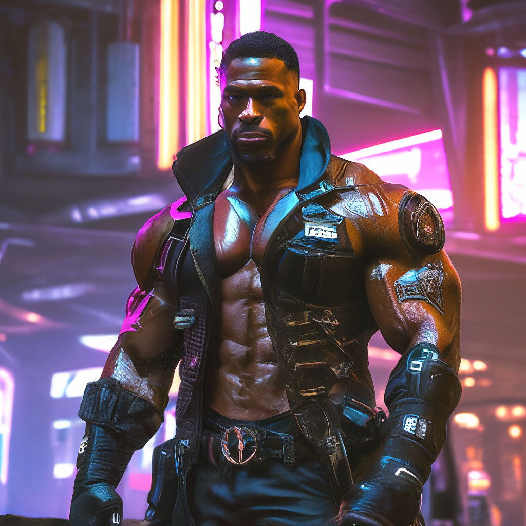 "Cyberpunk 2077 male v bodybuilder, bright lighting black man" — image ...