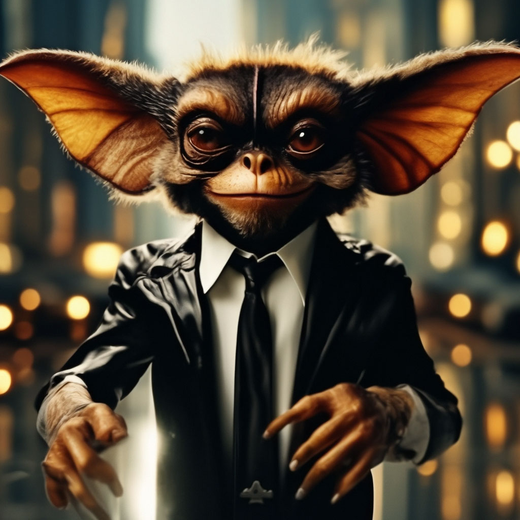 "Gremlins, men in black" — image created in Shedevrum