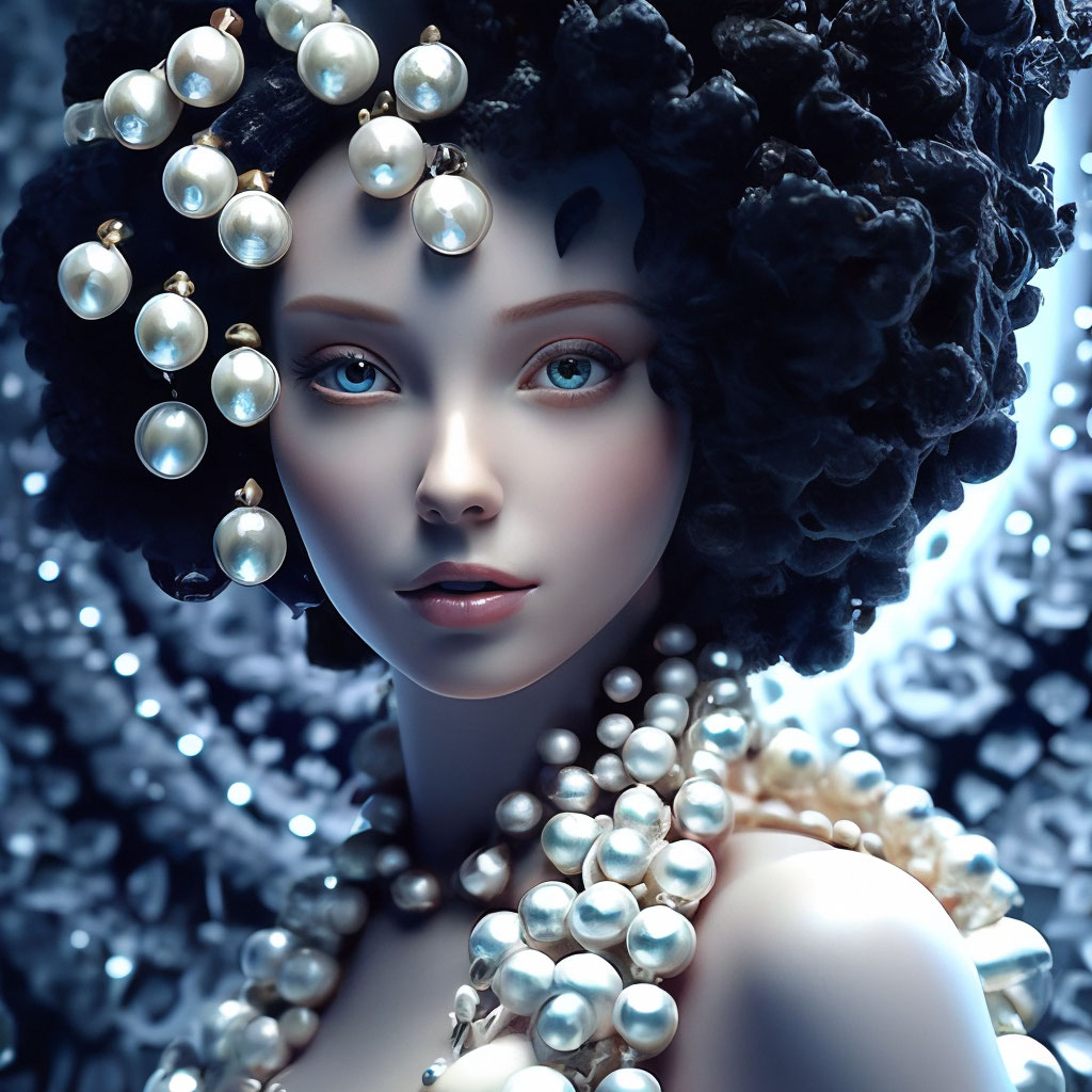 "Symbiosis, fractal,surrealism,hyper beautiful woman with big eyes ...