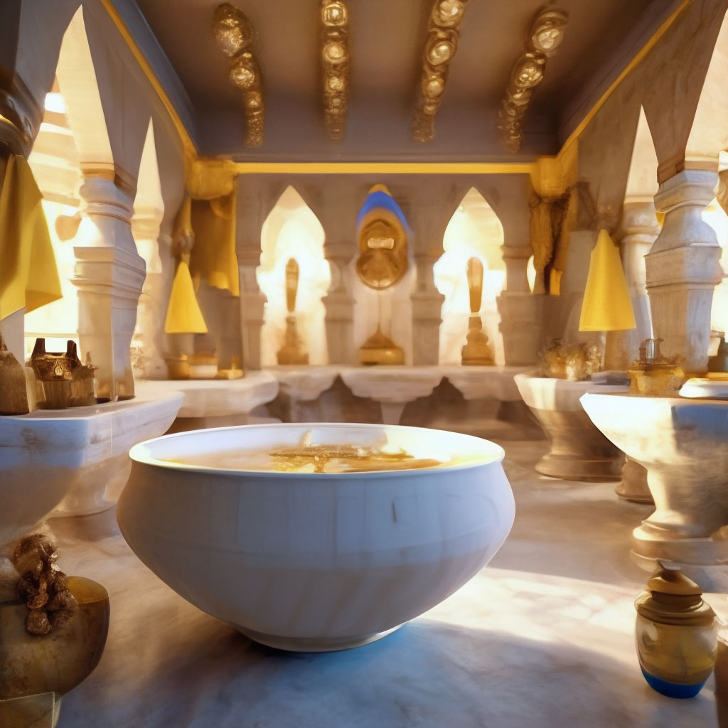 "Cleopatra's milk baths made of honey and milk." — image created in ...