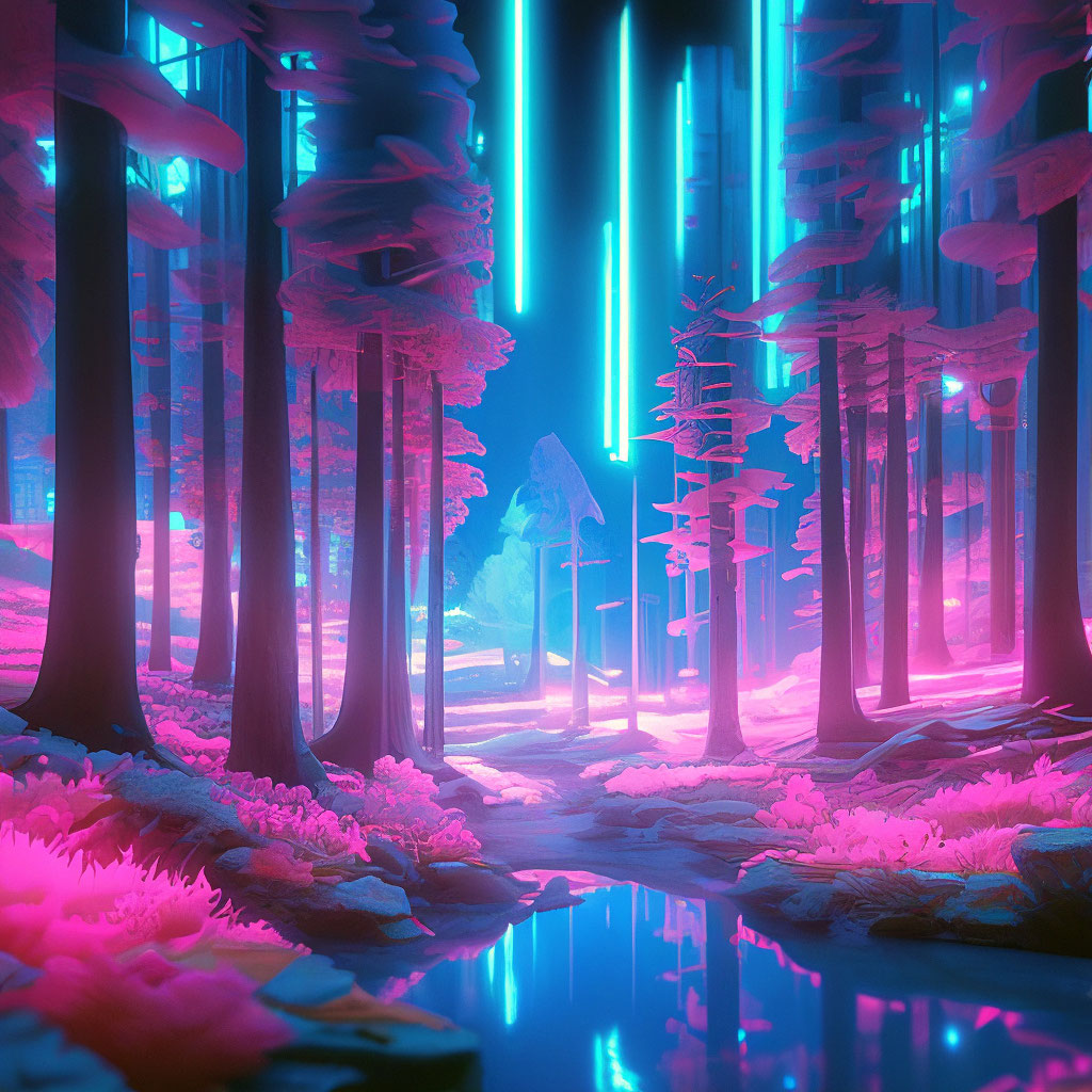 "Synthwave forest landscape" — image created in Shedevrum