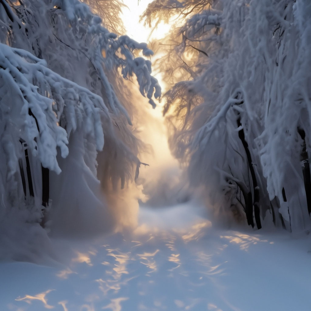 "Professional photo,forest,the sun is breaking through,a snow arch of ...
