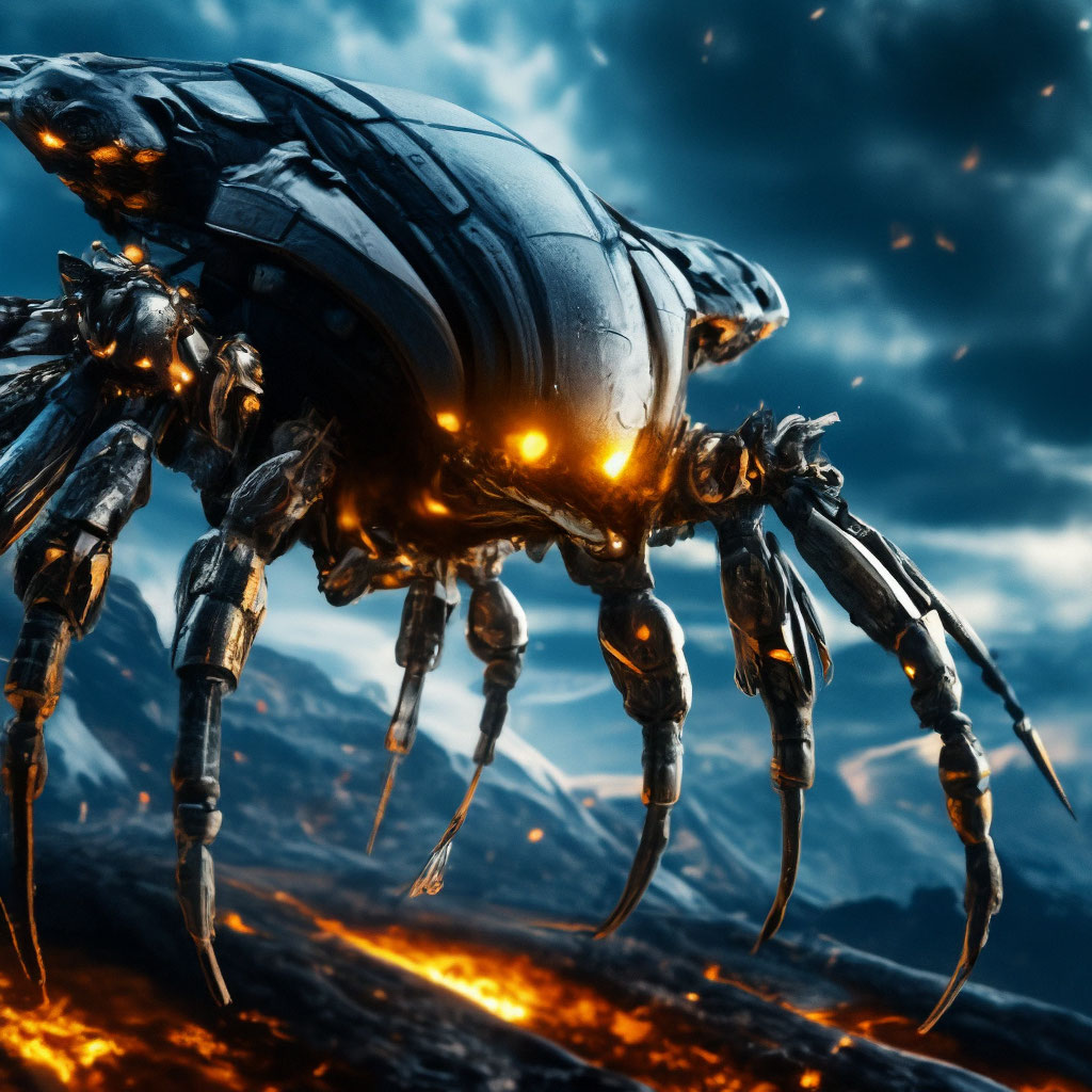 "Fights with alien insects. patterns, lights. Dark clouds. Sci-fi front ...