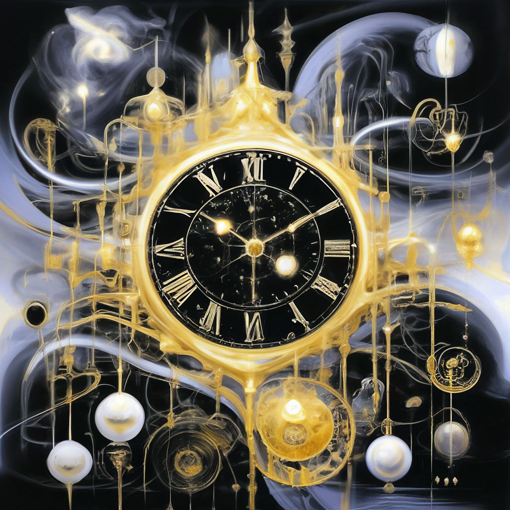 "Illusions and metamorphoses, full moon, antique clocks, avant-garde ...