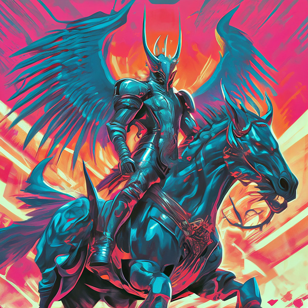 "A winged demon on a winged horse prince" — image created in Shedevrum