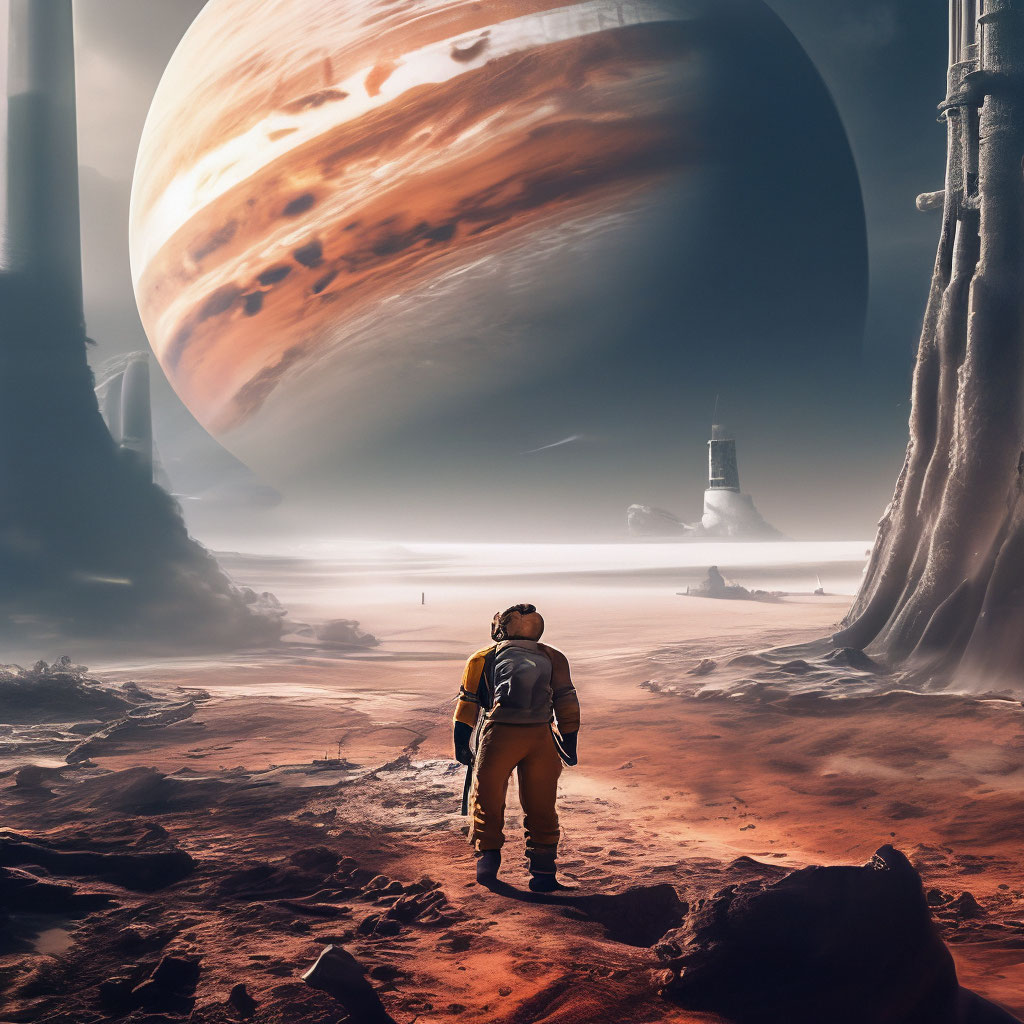 "A man on jupiter" — image created in Shedevrum