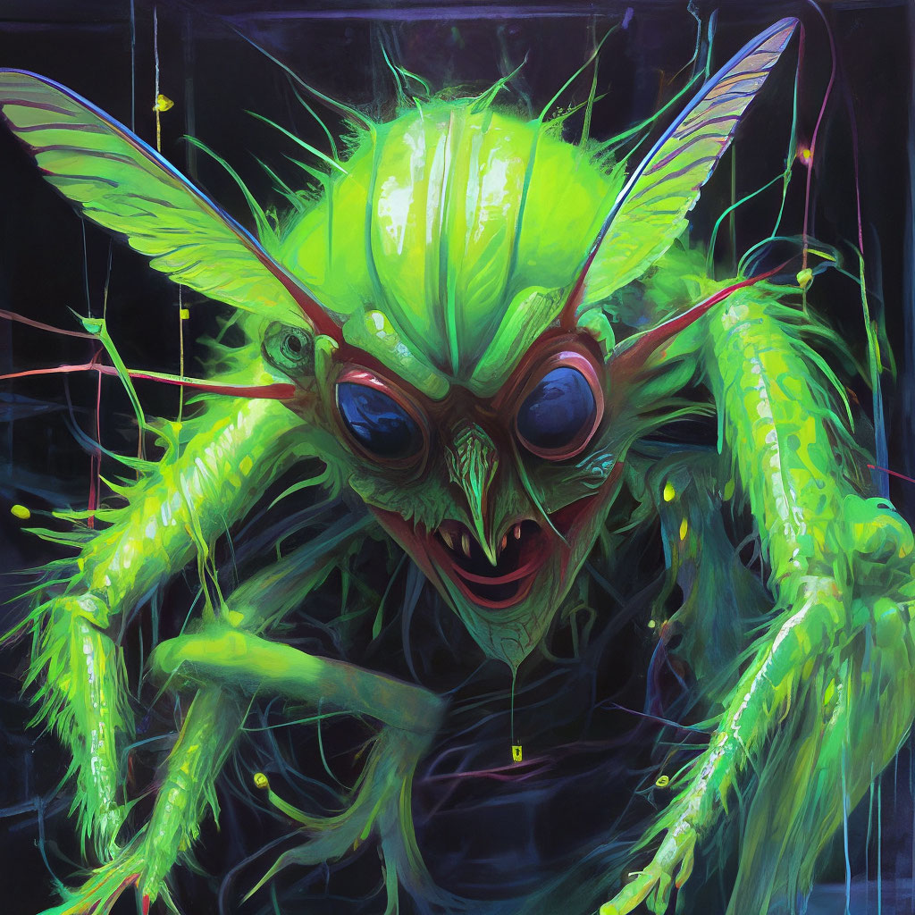 "A cross between a mosquito and a Grinch, creepazoid Acrylic, dark ...