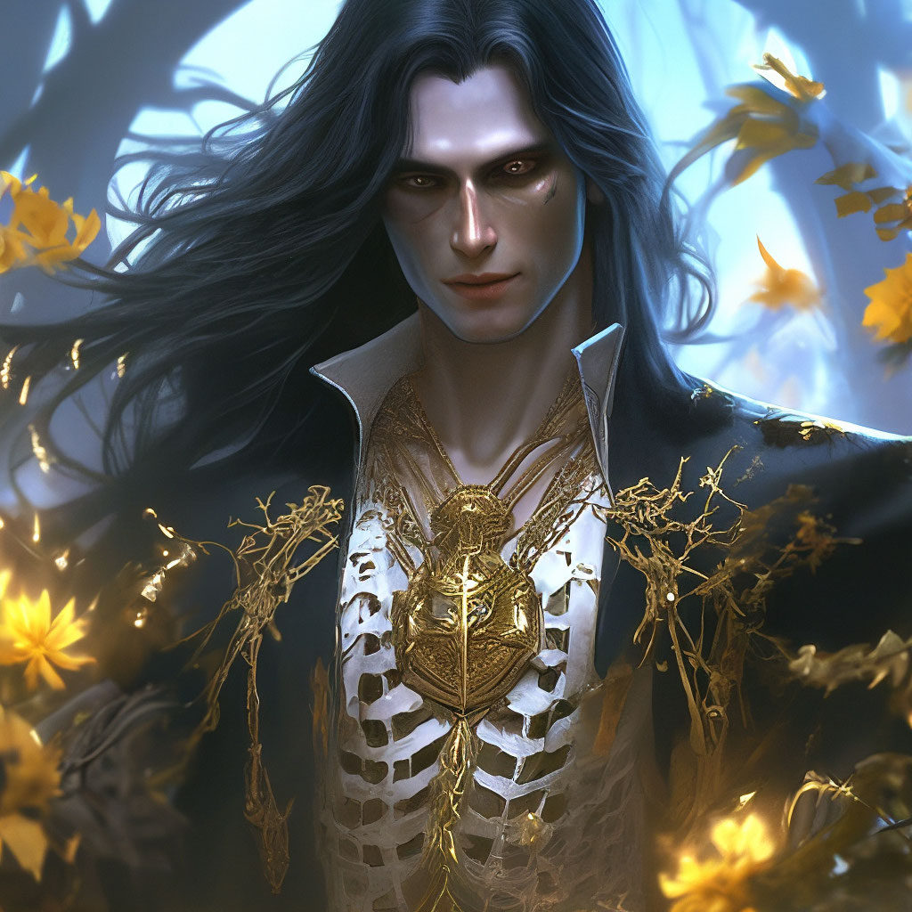 "Digital art, game wallpaper, beautiful evil guy necromancer, the body ...
