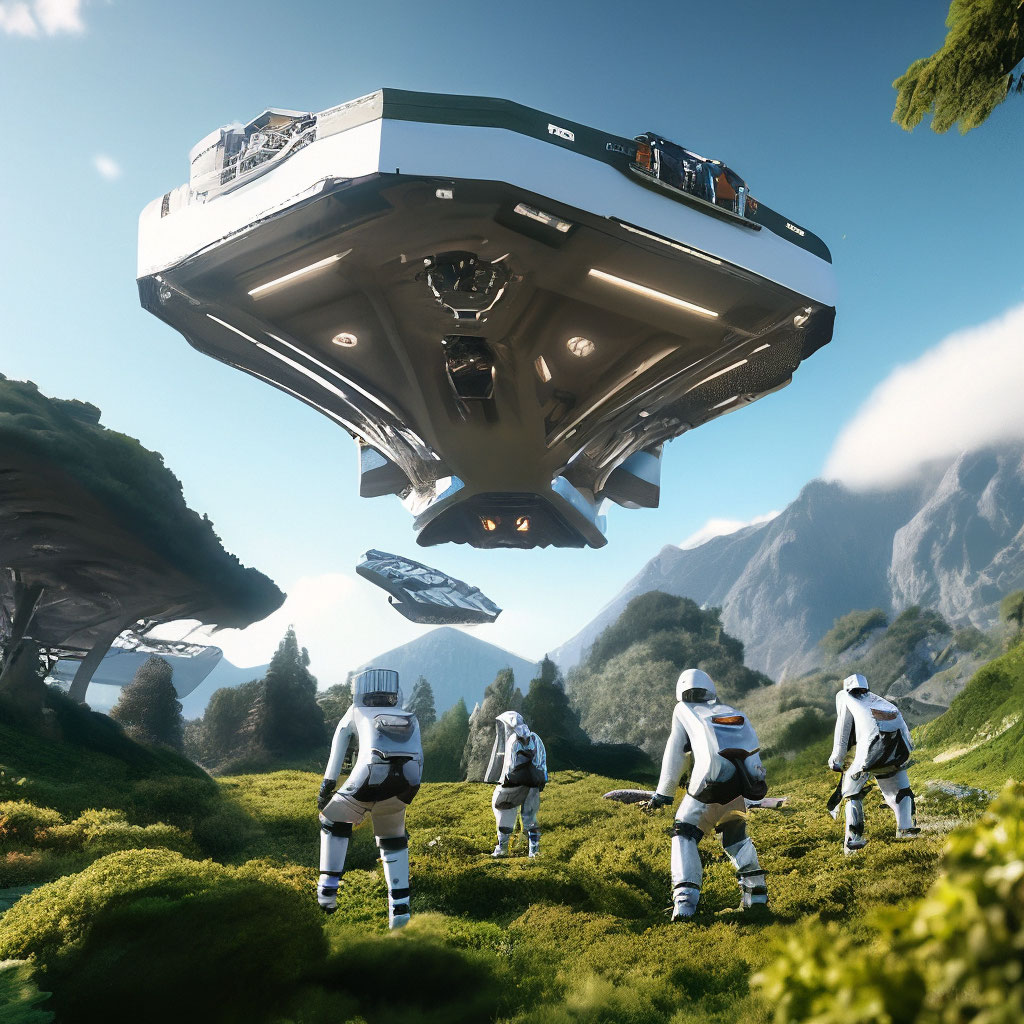 "Space landing modules squared landed and landing, landing on a ...