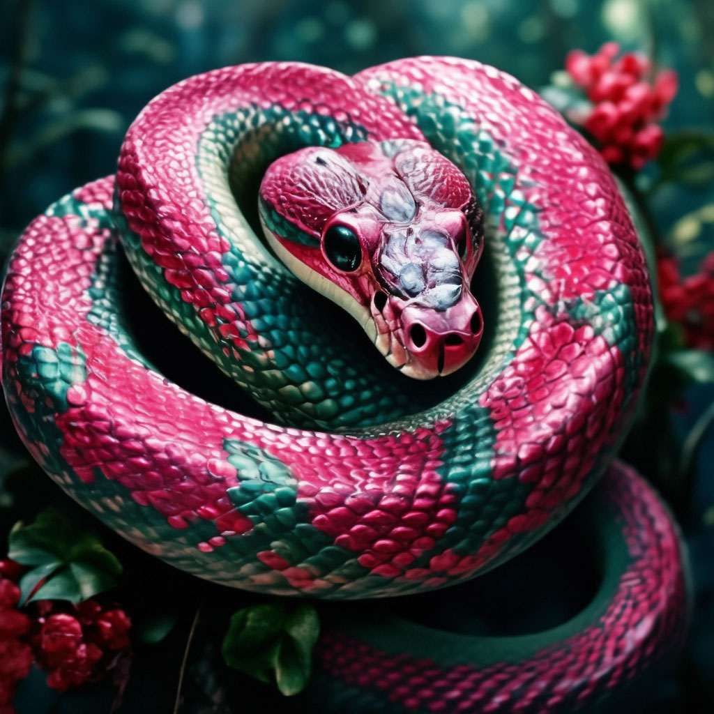 "Watermelon-colored snake" — image created in Shedevrum