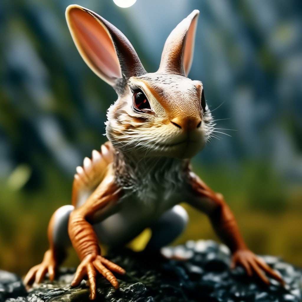 "A hybrid of a rabbit and a lizard" — image created in Shedevrum
