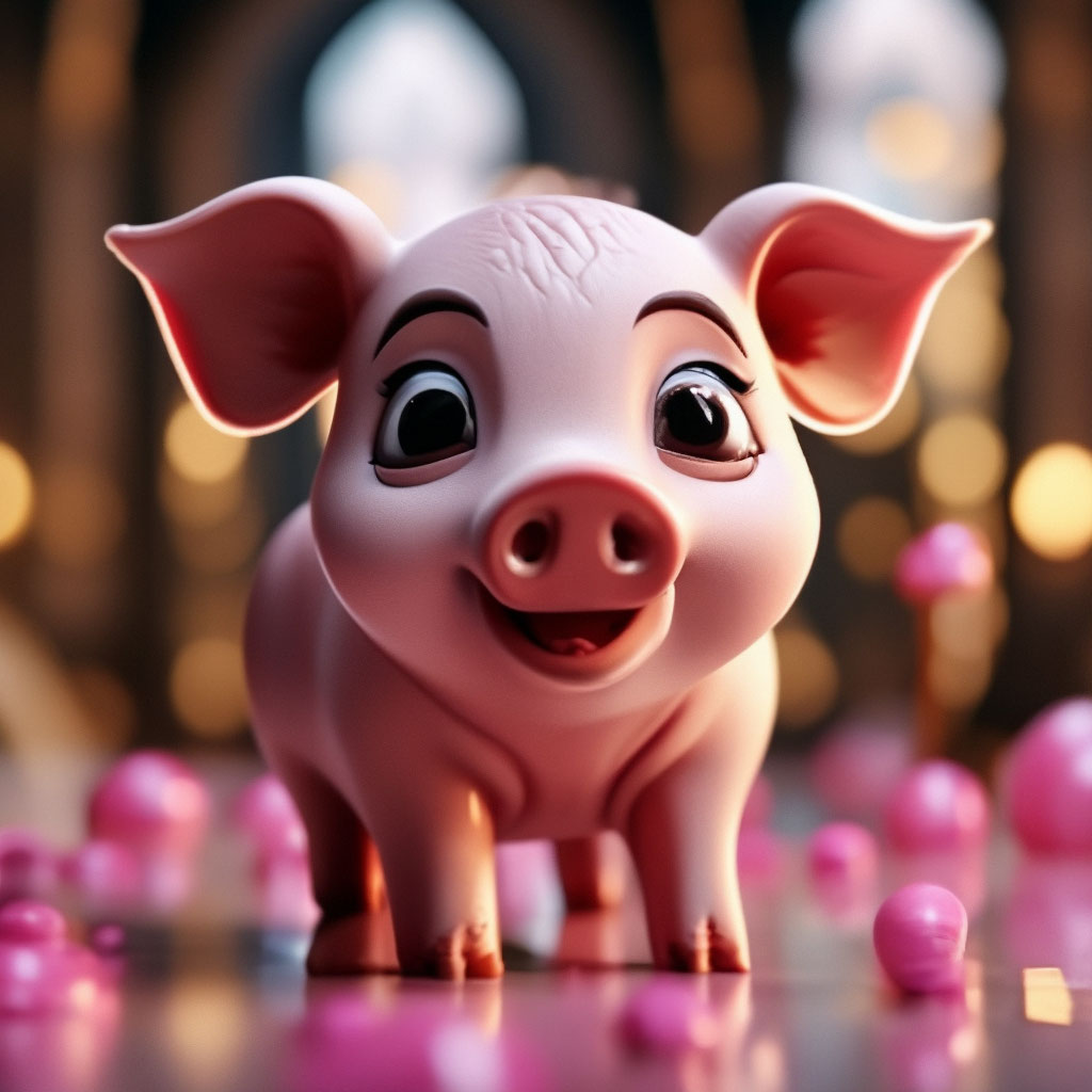 "Pink is cute. big-eyed pig in chocolate, 4k, beautiful, aesthetically ...
