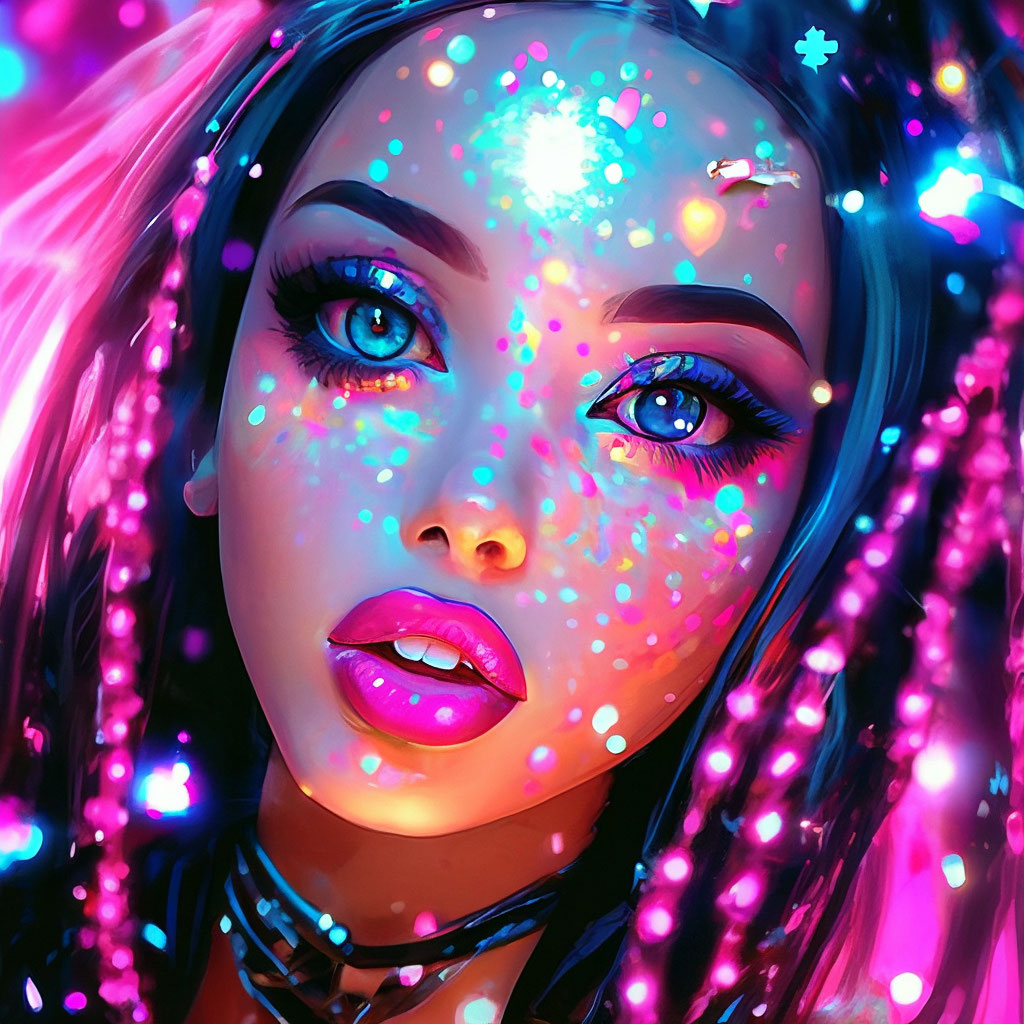 "🦎🦎🦎🦎🦎🦎 glitter filter,model cute hair long loose lips neon pink, big ...