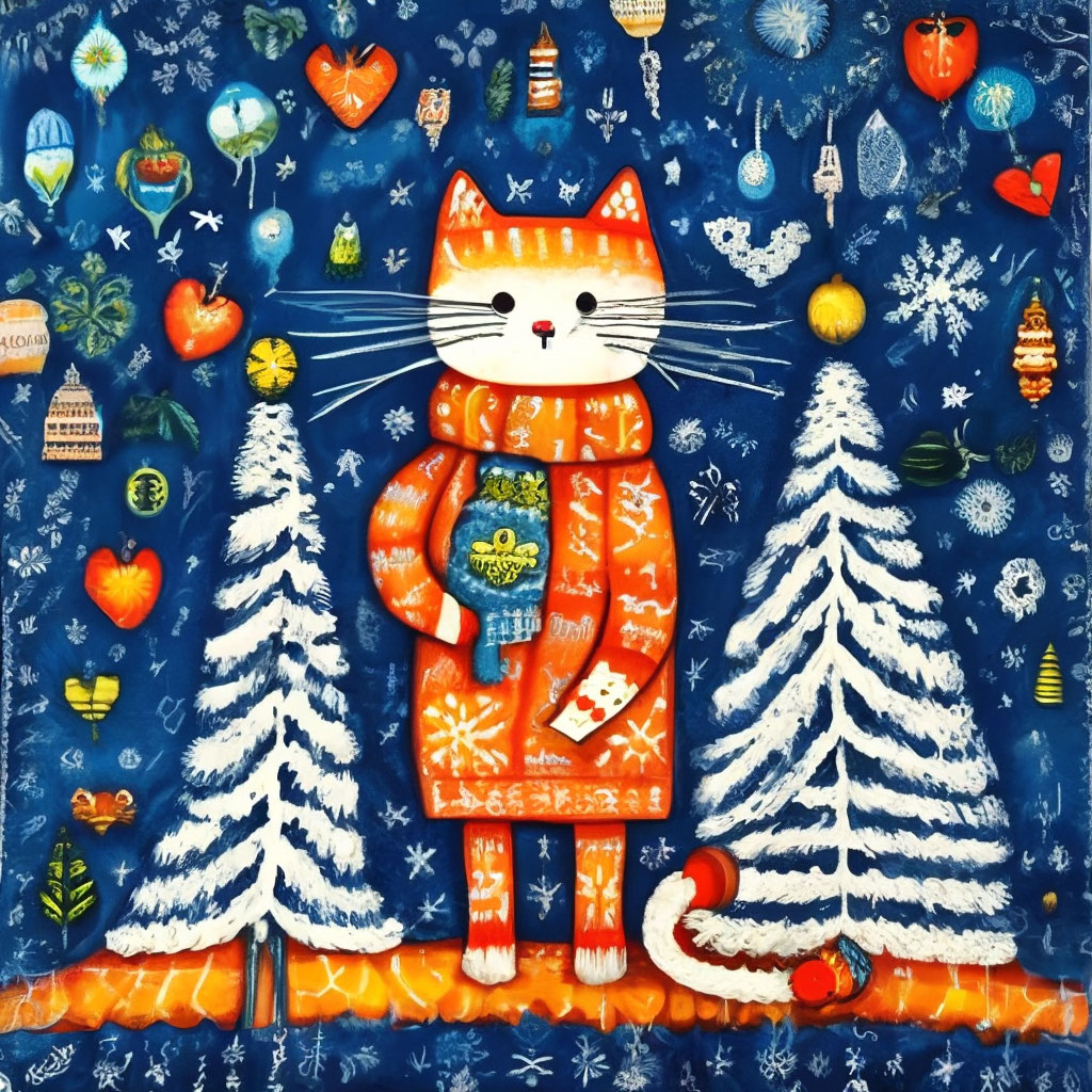 "Bright, naive, kind an anthropomorphic cat, in lugs, a scarf carries a ...