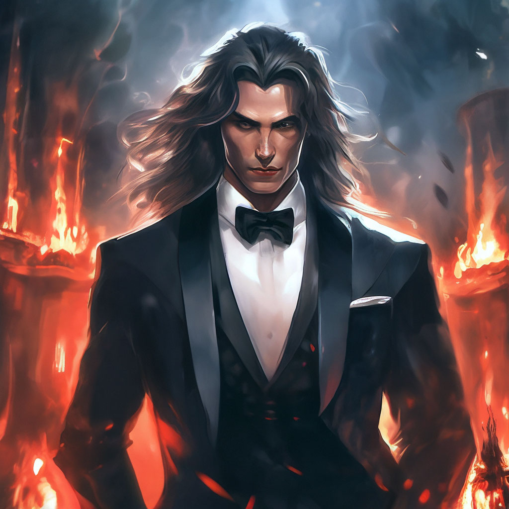 "Chistmas in Hell , gorgeous handsome demon in a black tuxedo ...