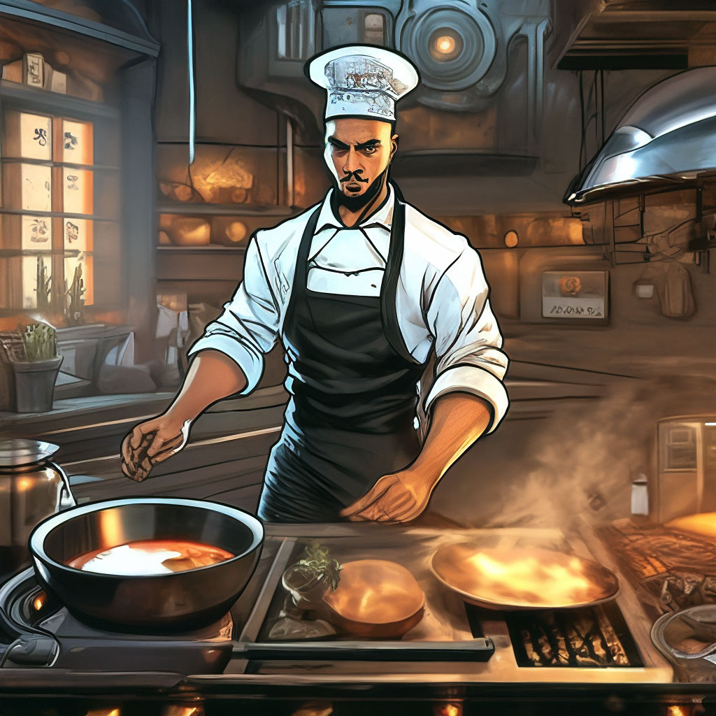 "Chef with a black belt in the style of a comic in Tatar in ultra ...