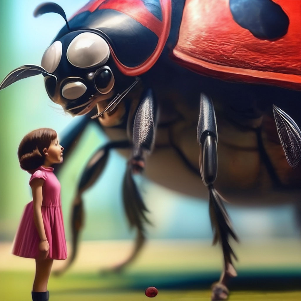 "Macro photograpfhy of micro tiny sized, in cartoon style, a girl ...