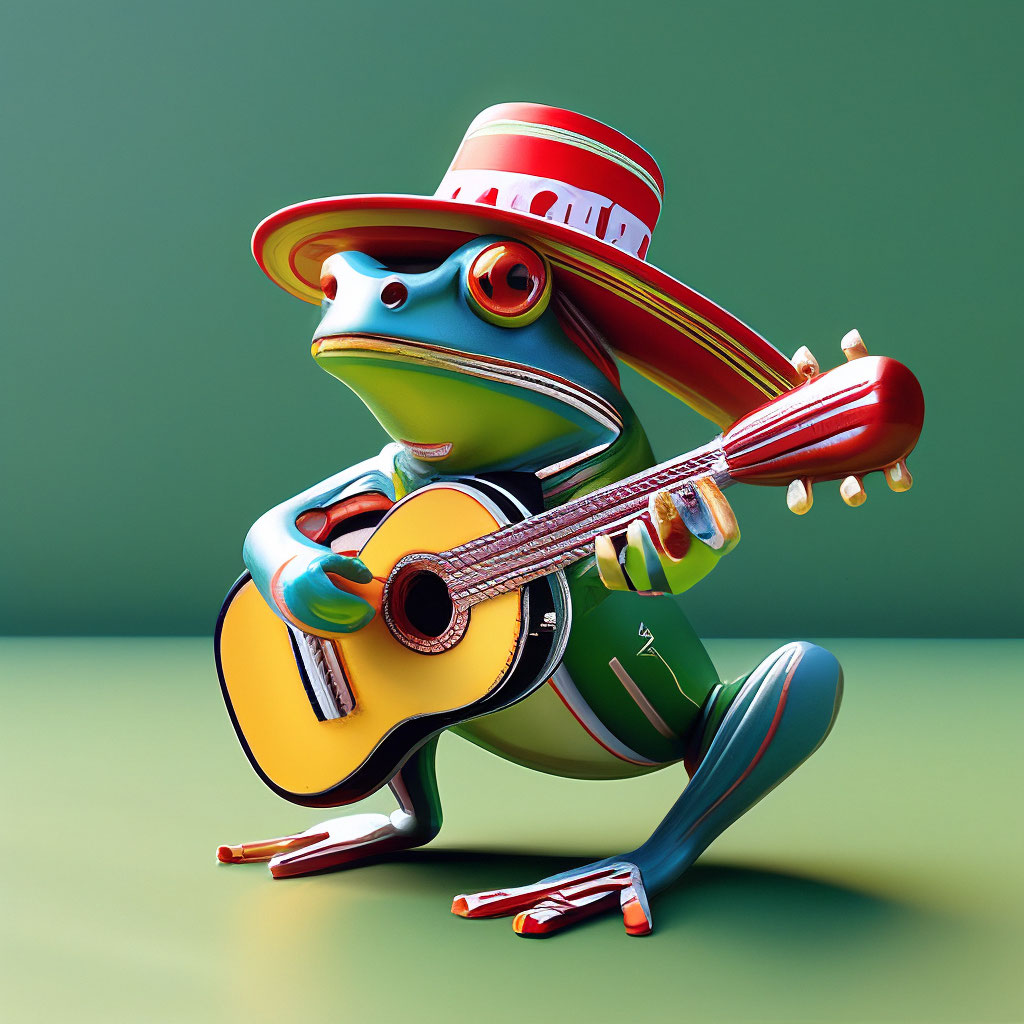 "Mariachi frog, precision lines,minimalism,hyperrealistic, clear lines ...