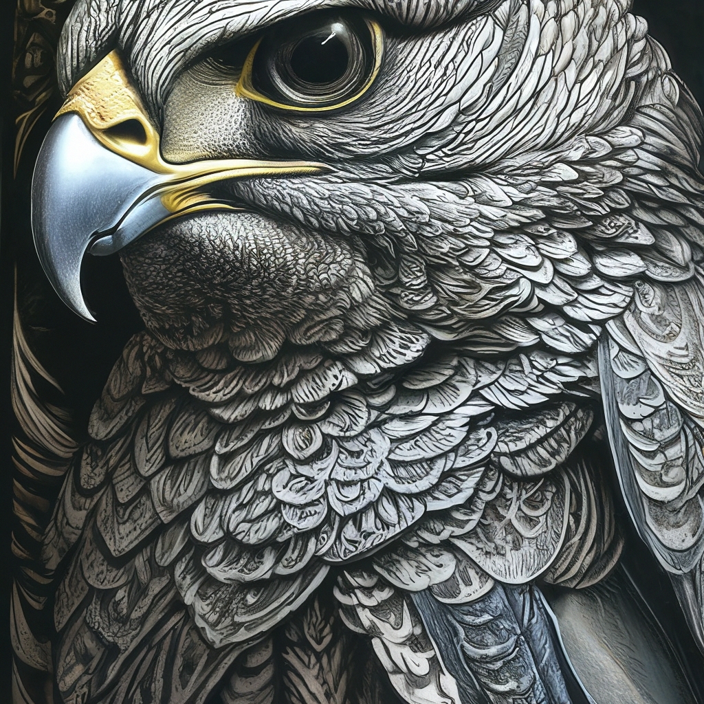 "Falcon, art book drawing, engraving, natural colors, ultra-high ...