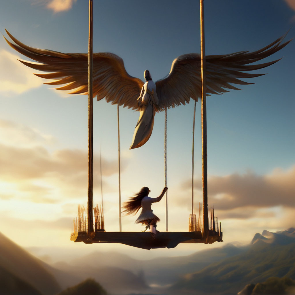 "The winged swing is flying" — image created in Shedevrum
