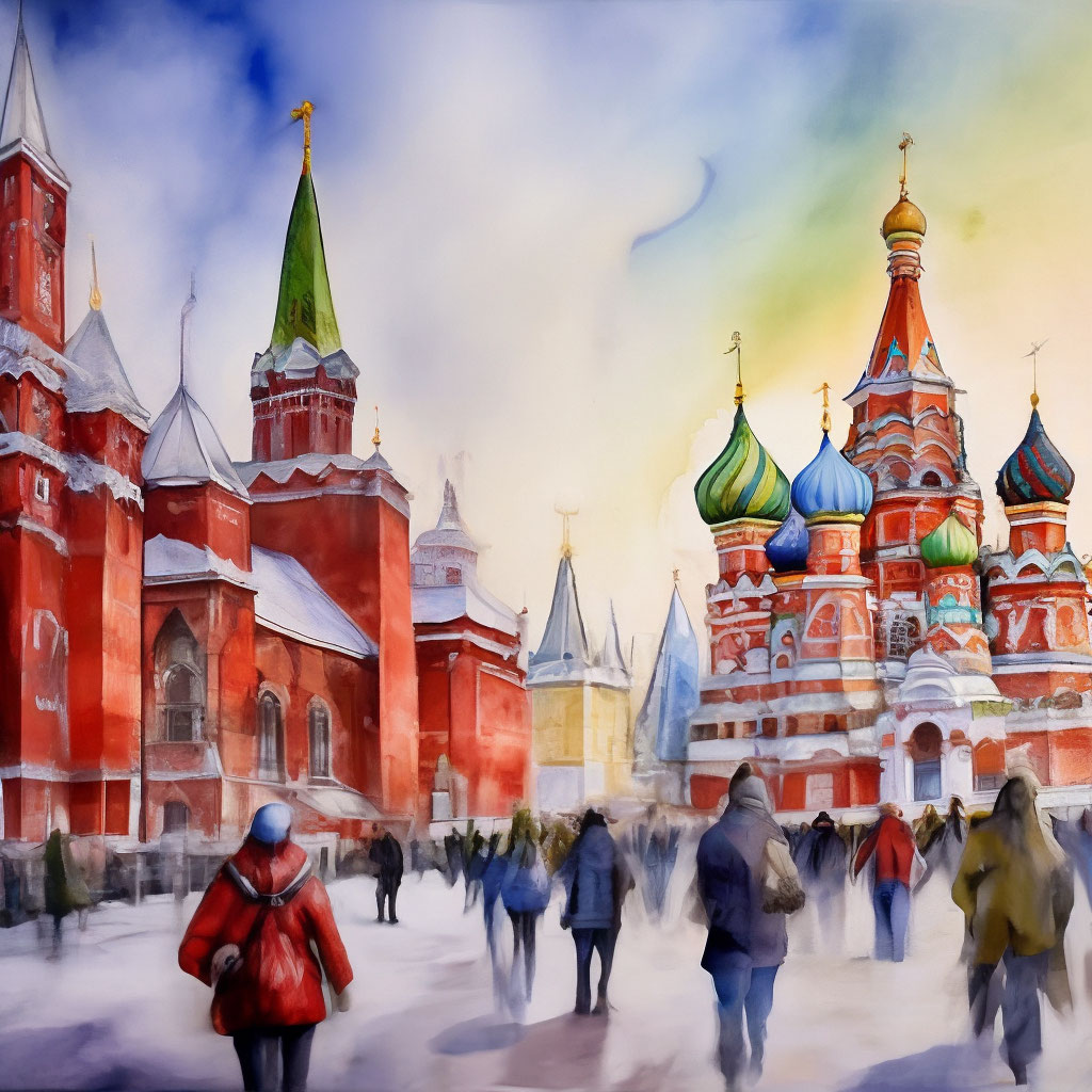 "Moscow, red square, drawing, watercolor" — image created in Shedevrum