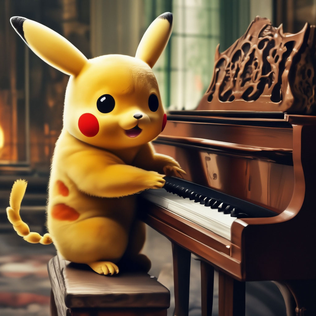 "Pikachu plays the piano" — image created in Shedevrum