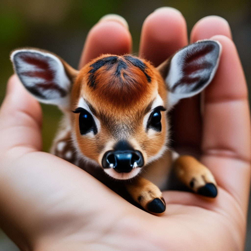 "A tiny fawn lies in the palms of your hands, realistic to work out in ...