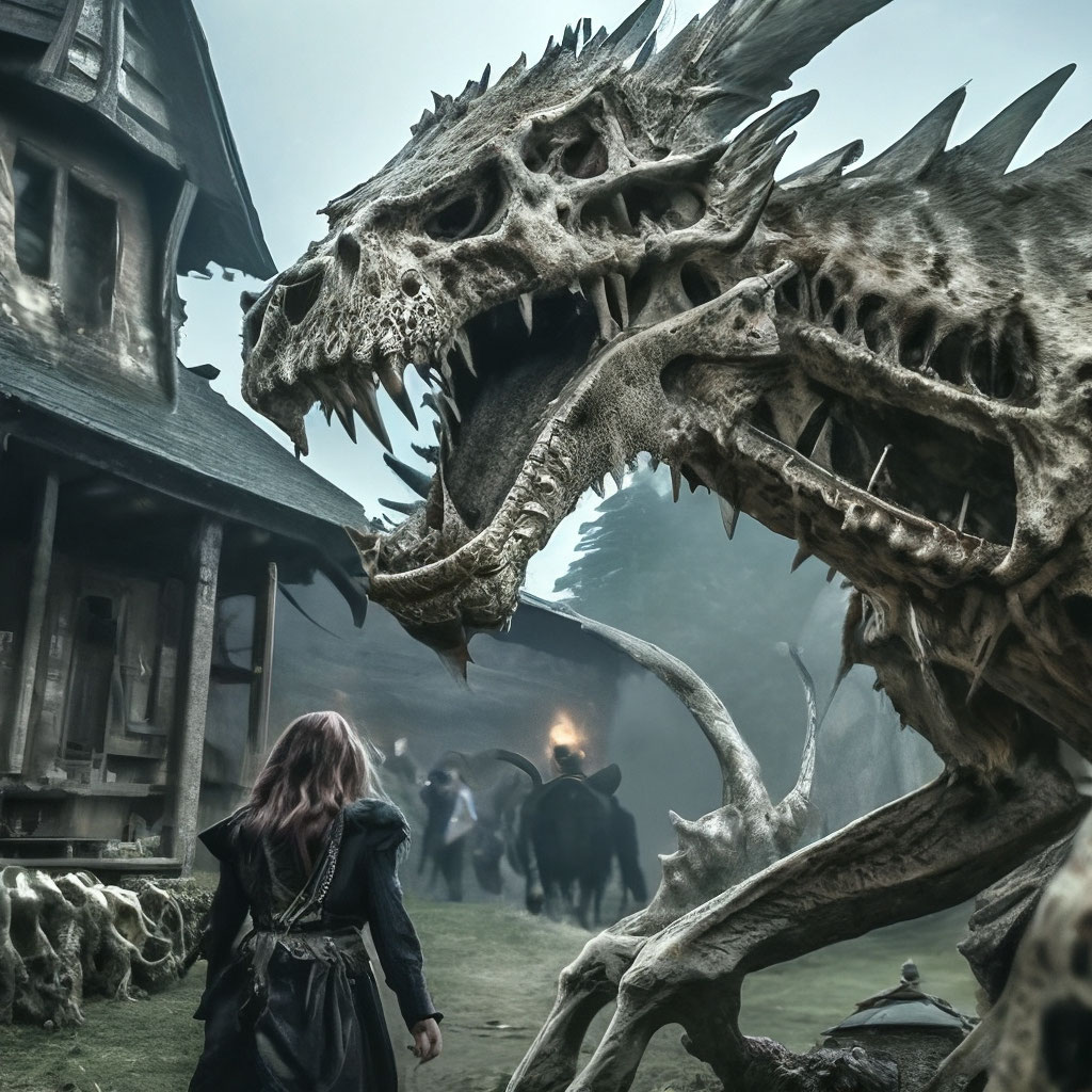 "A necromorphic dragon made of bones attacked the village Hyperrealism ...
