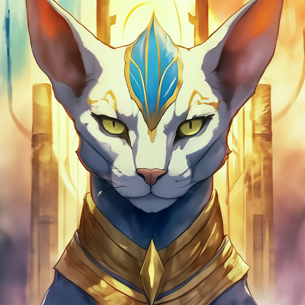 "Aang avatar sphinx cat, arrow on the forehead, watercolor style ...