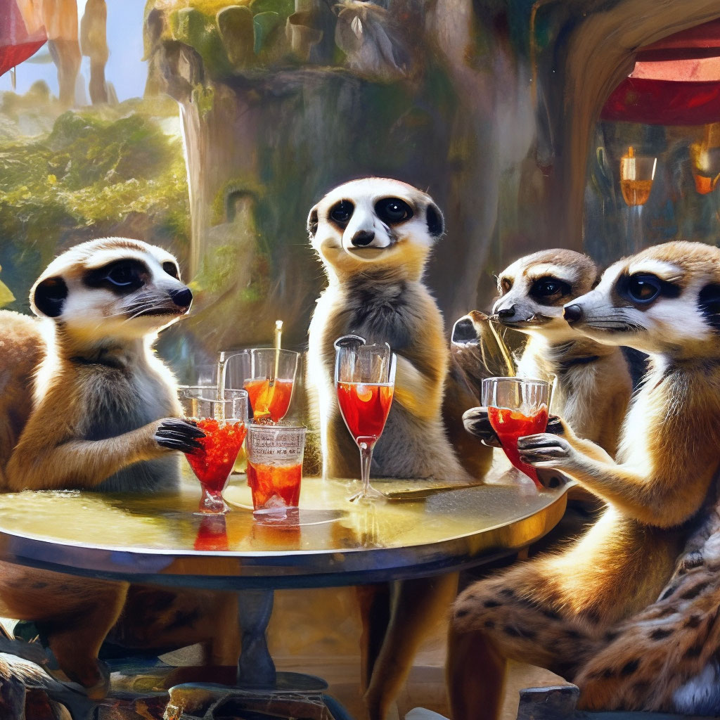 "Meerkats drink cocktails" — image created in Shedevrum