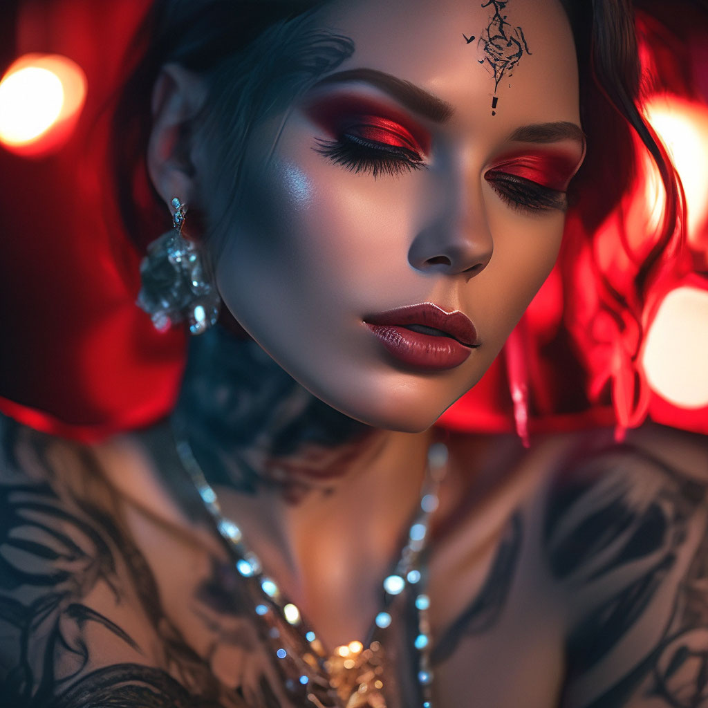 "The play of light and shadow, scarlet on black, contrasting portrait ...
