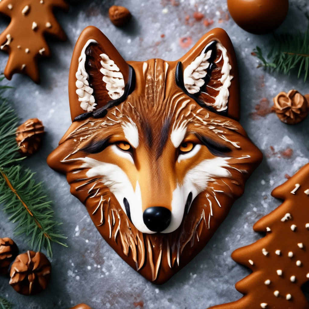 "Gingerbread wolf" — image created in Shedevrum