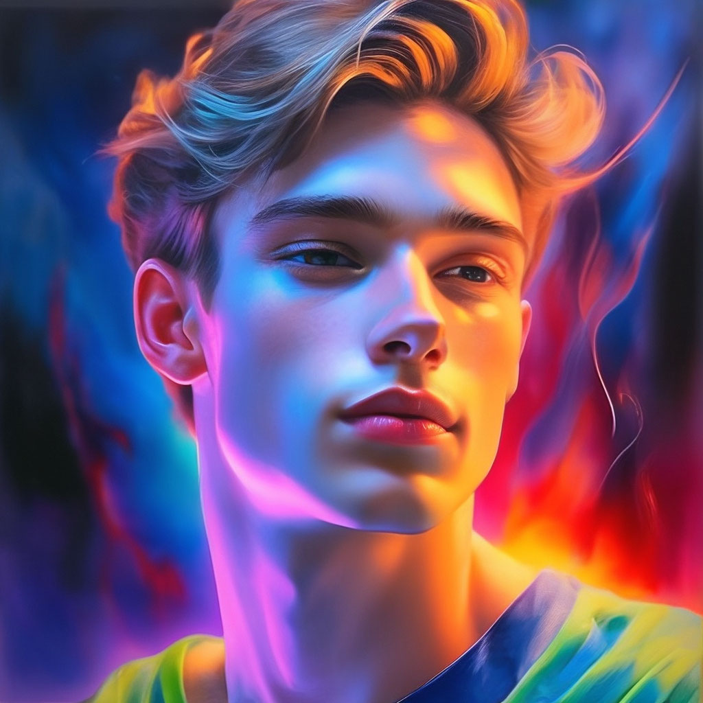 "Painted with colored pencils " young man, beautiful facial features ...