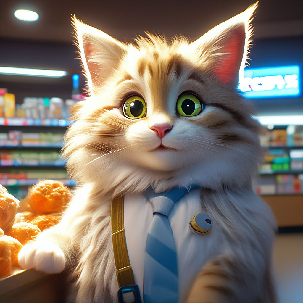 "🐱 furry cat-supermarket cashier, super realistic, 4k, high resolution ...