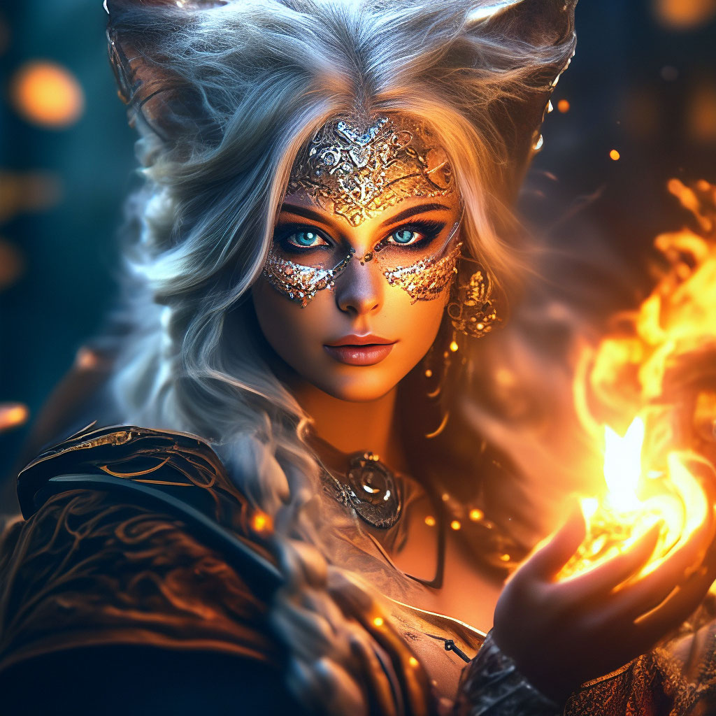 "Samhain,celtic harsh cat, lady and flame, in the thicket, beautiful ...