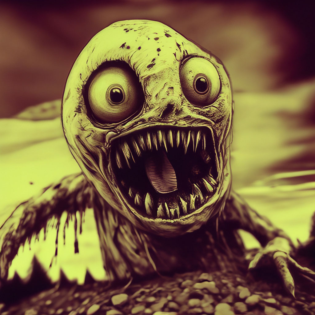"Horror potato zombie monster with bulging eyes" — image created in ...