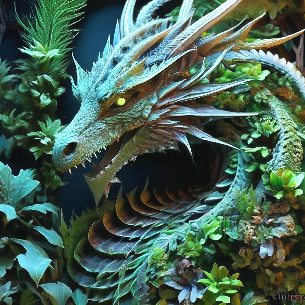 "🐉 dragon made entirely of plants, fractals, dark botanic, gothic ...
